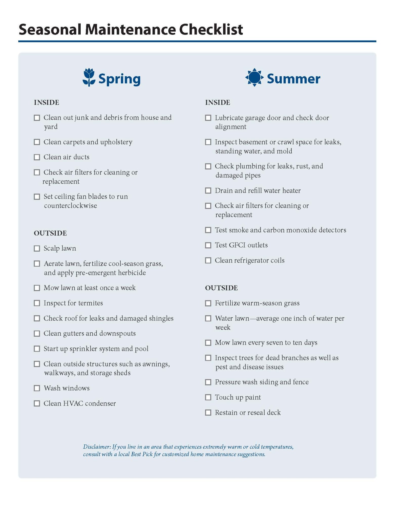 Seasonal Maintenance Checklist Help Center seasonal-maintenance-checklist-help-center
